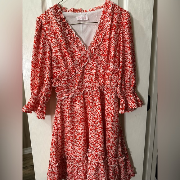 Pink Lily | Dresses | Red Flower Dress | Poshmark